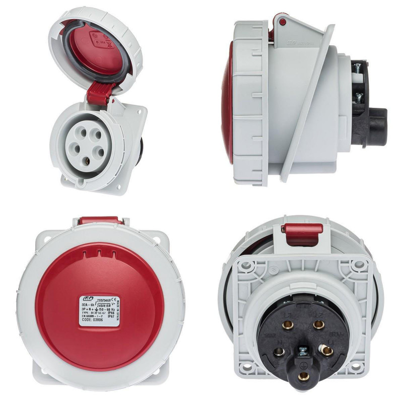 Prise Femelle Encastrer T tra 3P N T 32A 380V IP67 IDE 3806 Prise Femelle Encastrer T tra 3P N T 32A 380V IP67 IDE 3806